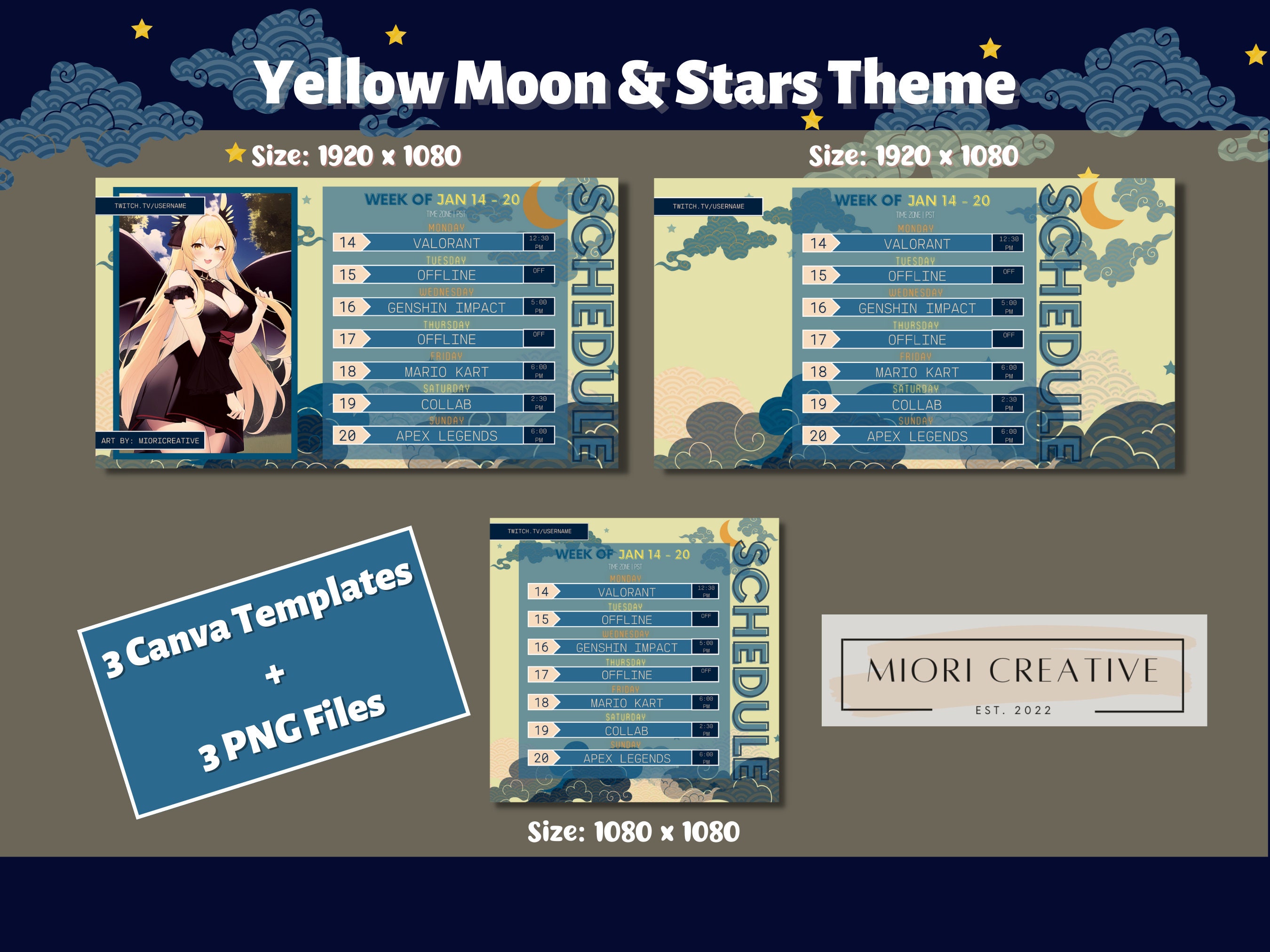 Cute Moon Vtuber Schedule Template Bundle Cloud Stream - Etsy