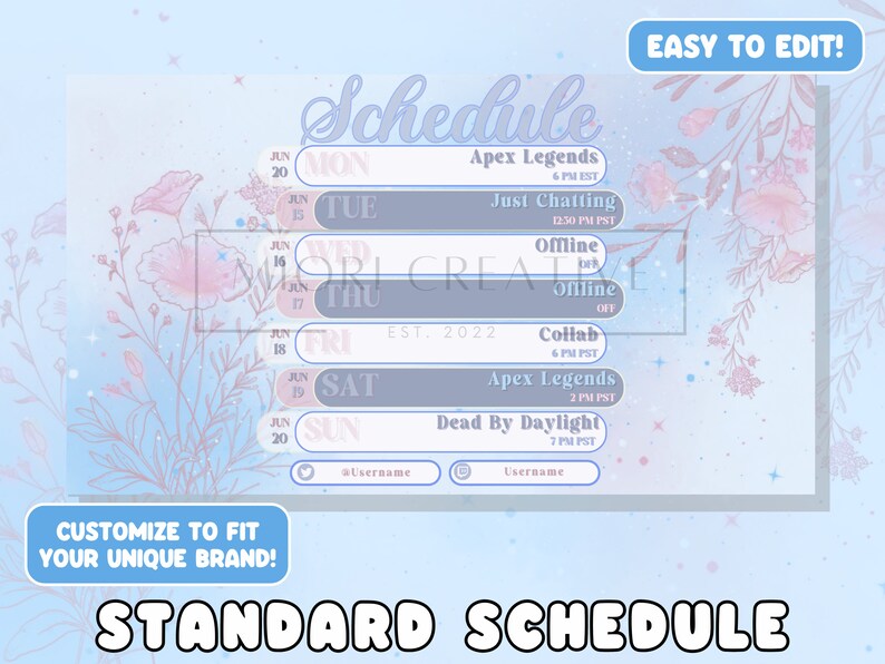 Spring Vtuber Schedule Template Blue Vtuber Stream Schedule - Etsy