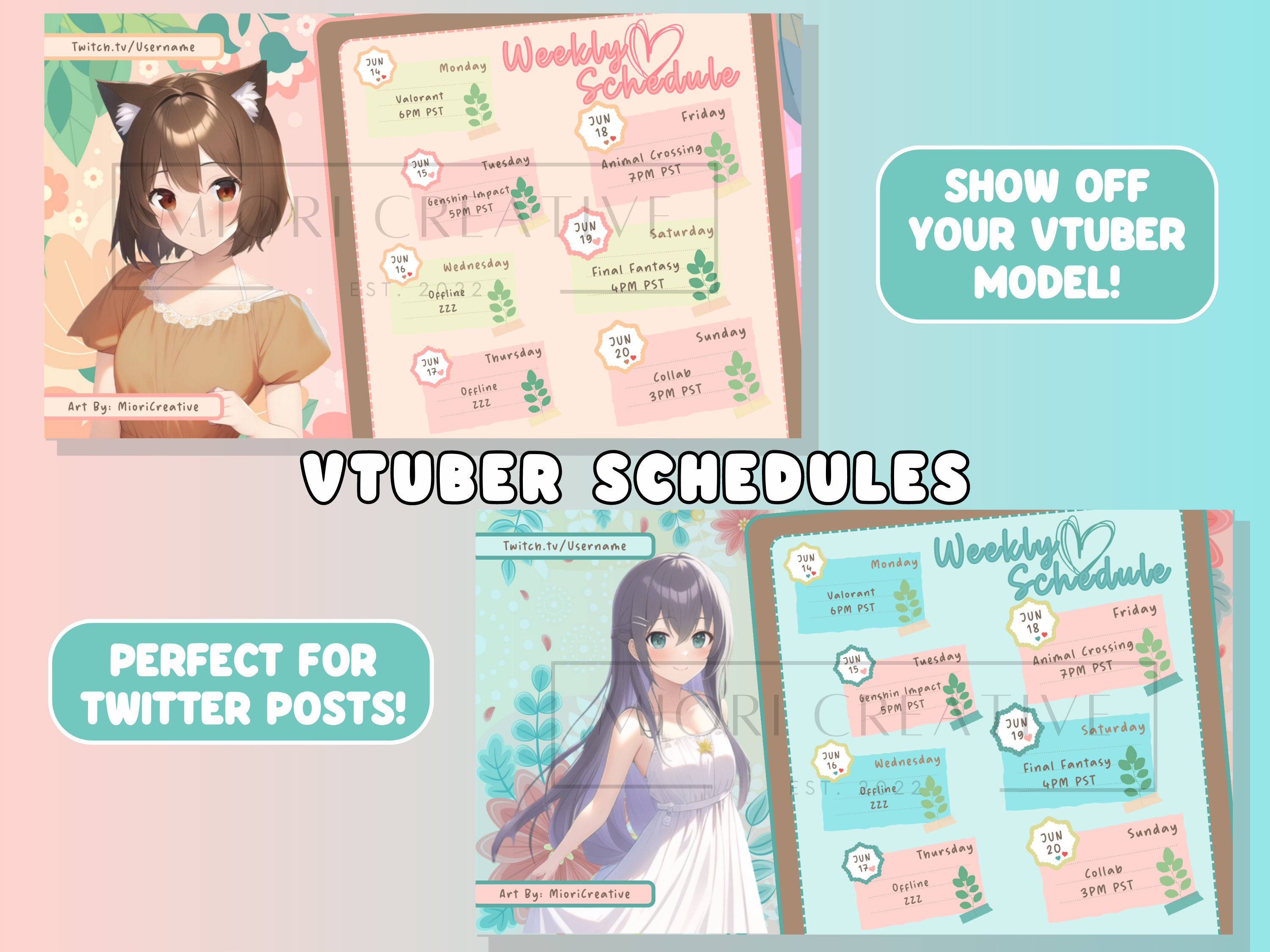 2-pack Plant Vtuber Stream Schedule Flower Vtuber Schedule - Etsy