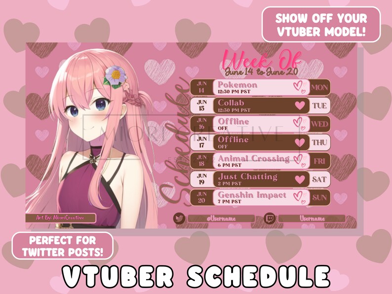 Pink Vtuber Schedule Template Cute Vtuber Stream Schedule - Etsy