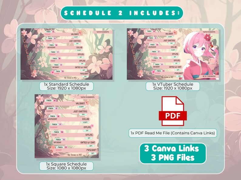 2-pack Spring Vtuber Schedule Template Sakura Vtuber Stream - Etsy
