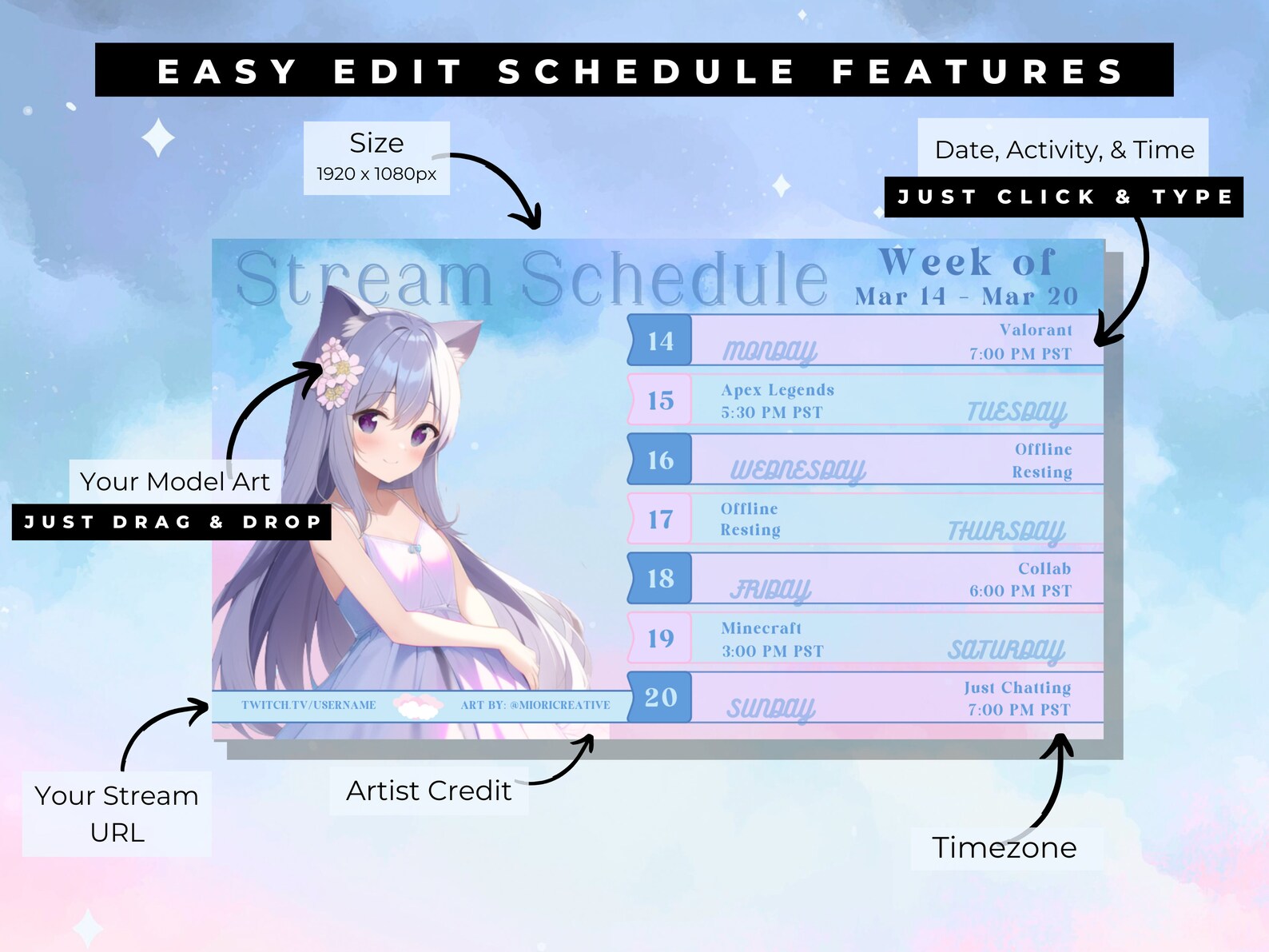 Sky Vtuber Schedule Template Pastel Vtuber Twitch Stream Asset Cloud ...