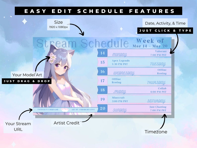 Sky Vtuber Schedule Template Pastel Vtuber Twitch Stream Asset Cloud ...
