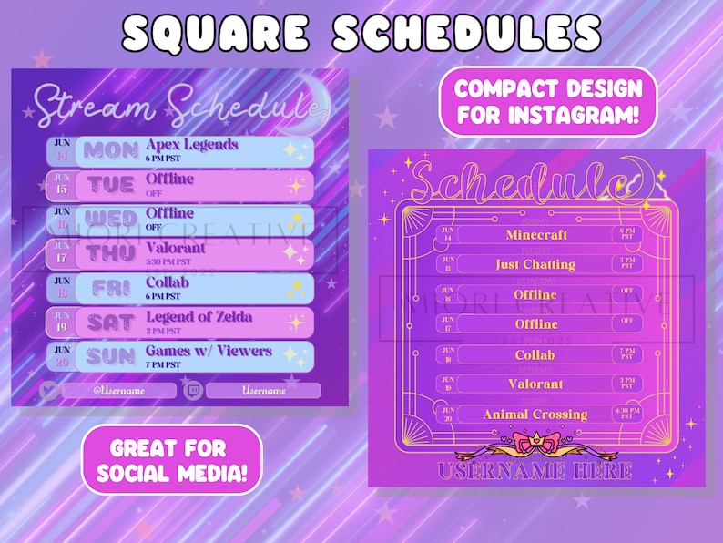 2-pack Moon Vtuber Schedule Template Twitch Stream Schedule - Etsy