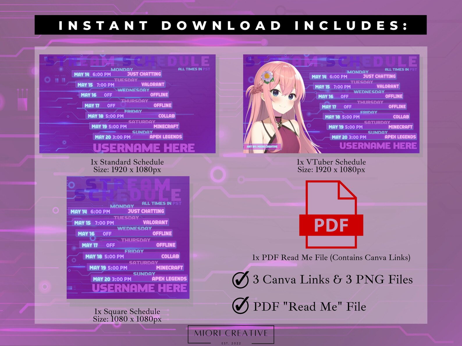 Purple Vtuber Schedule Template Vtuber Stream Schedule Vtubers - Etsy