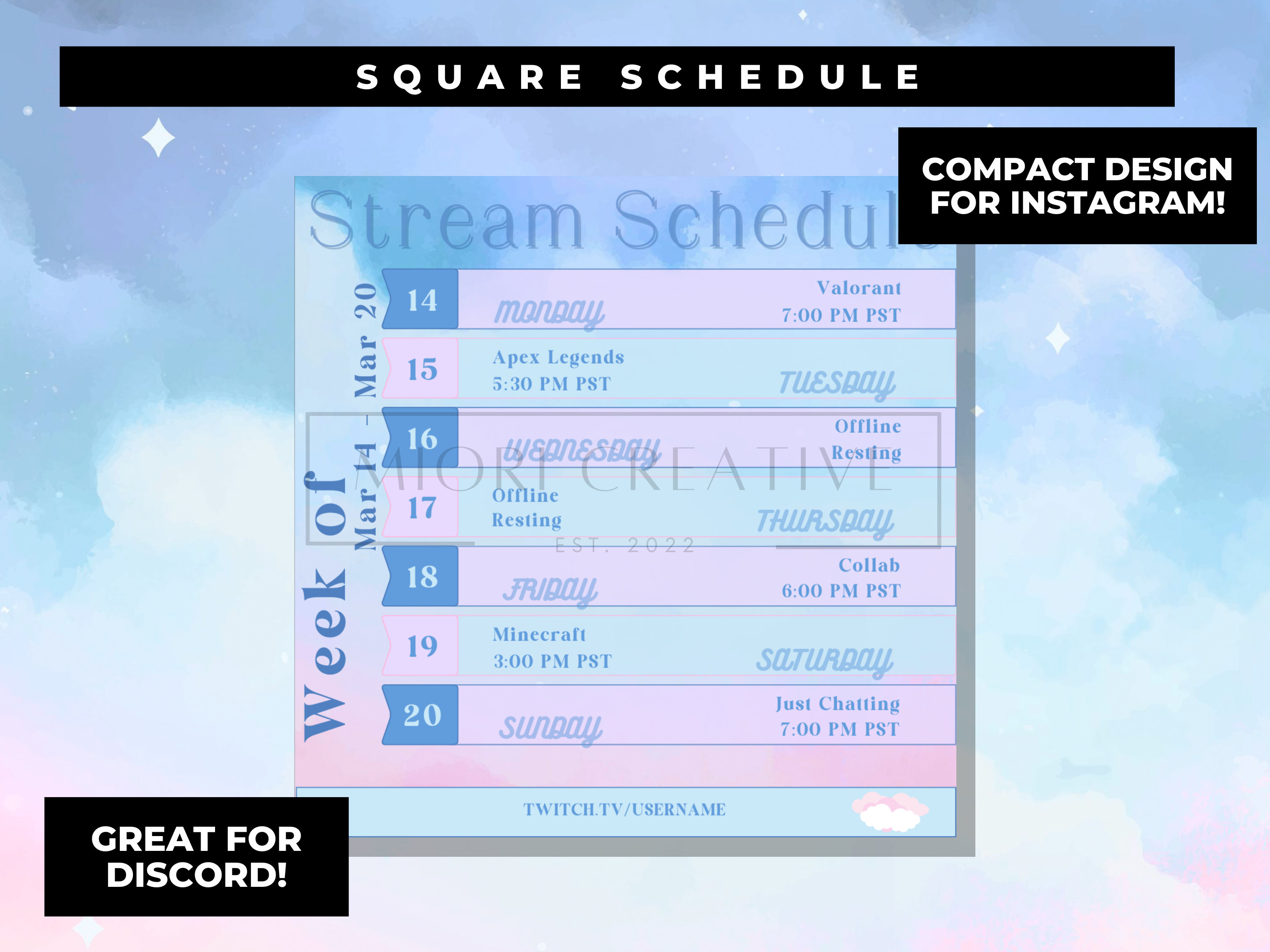 Sky Vtuber Schedule Template Pastel Vtuber Twitch Stream Asset Cloud ...