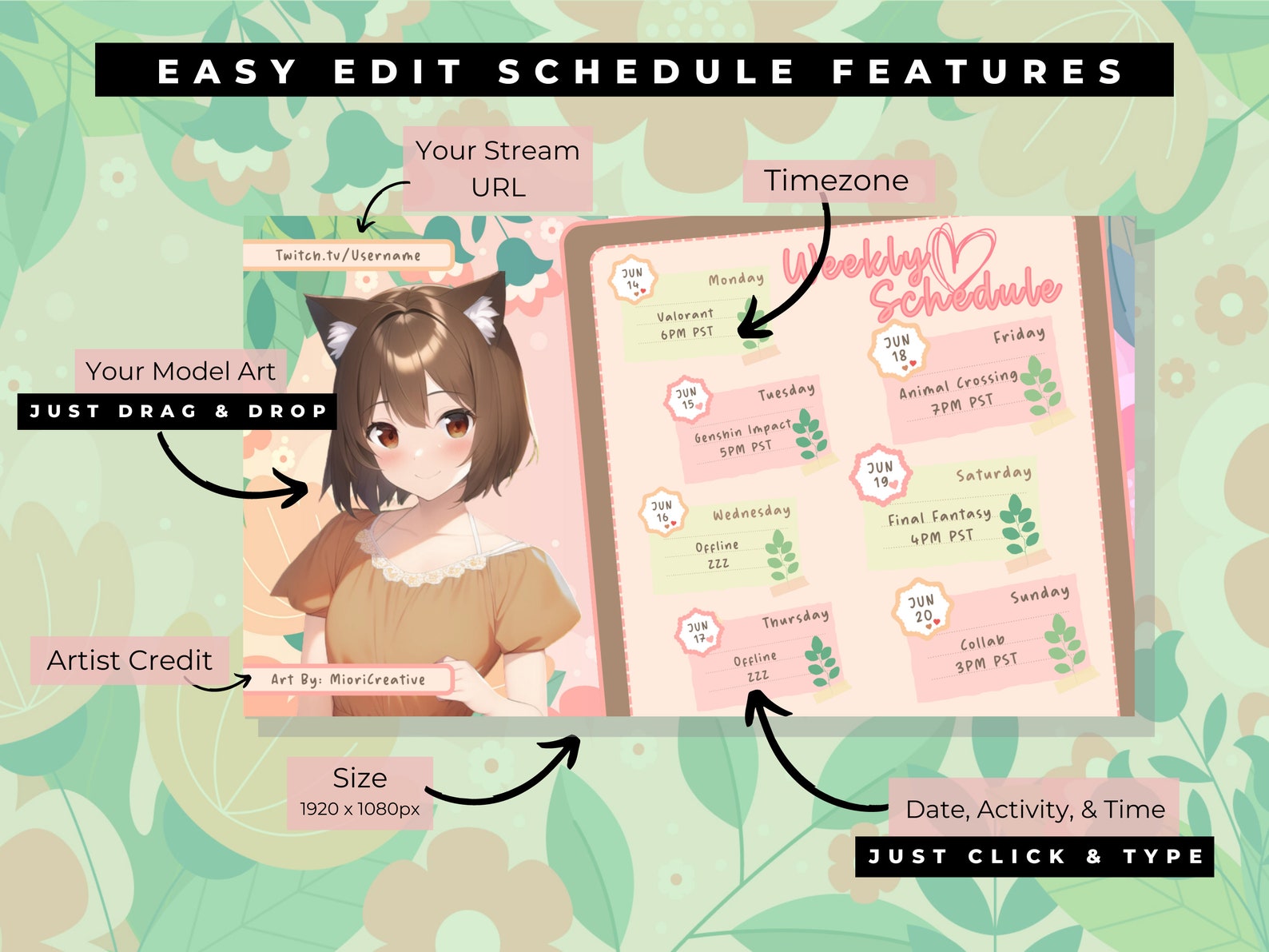 Flower Vtuber Schedule Template Pink Pngtuber Schedule Twitch - Etsy