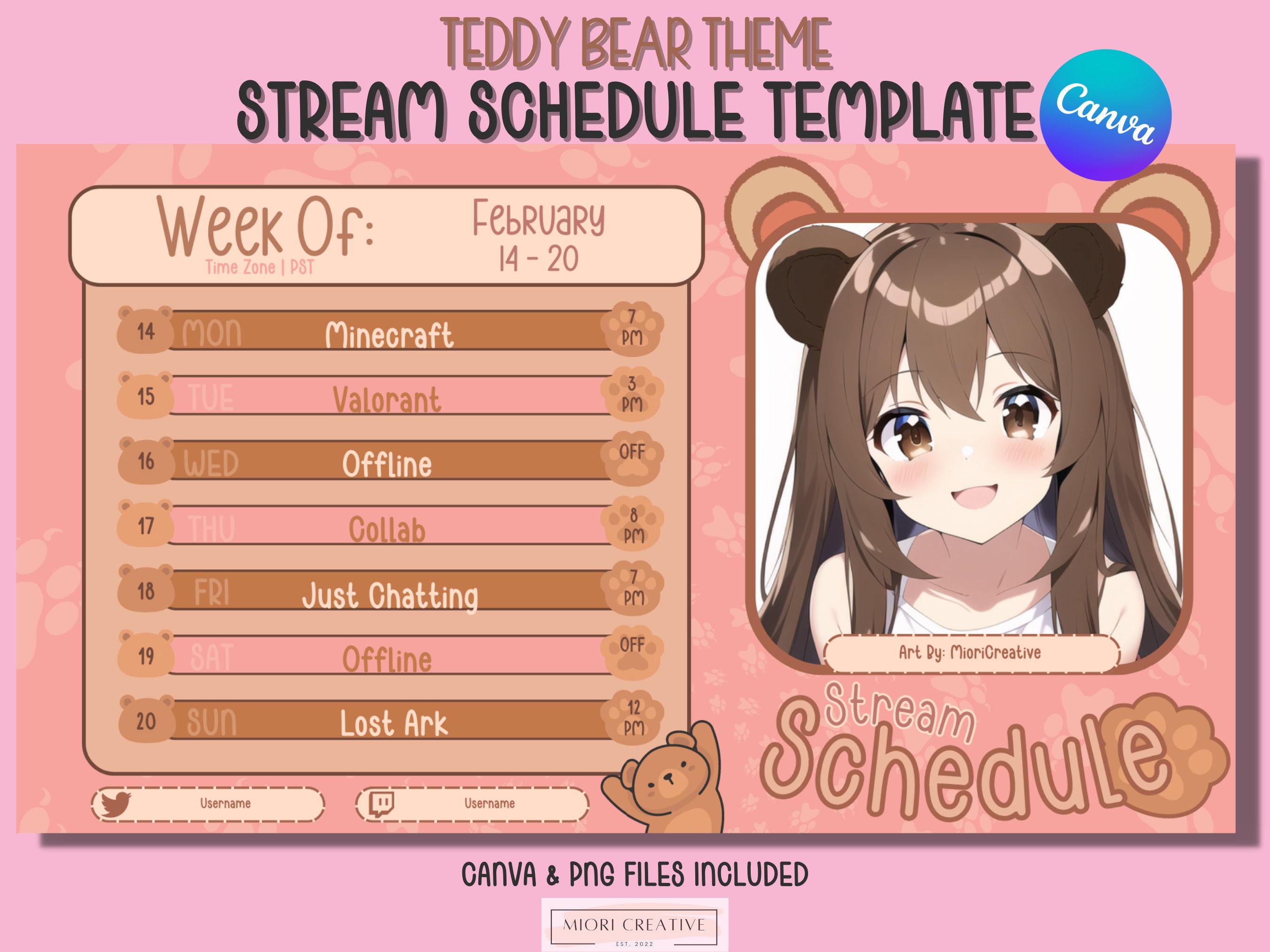 Pink Bear Vtuber Schedule Template, Valentines Day Stream Schedule Template, Teddy Vtuber Stream ...
