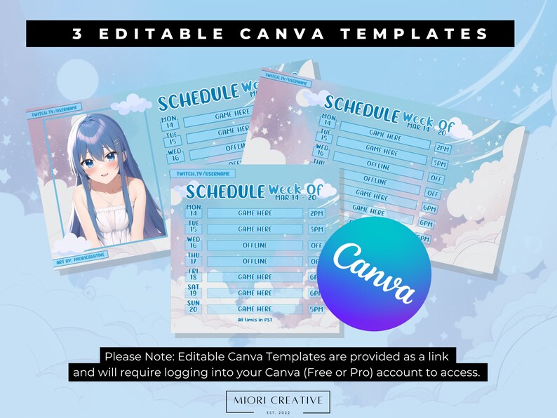 Blue Pngtuber Schedule Template Sky Vtuber Stream Schedule - Etsy