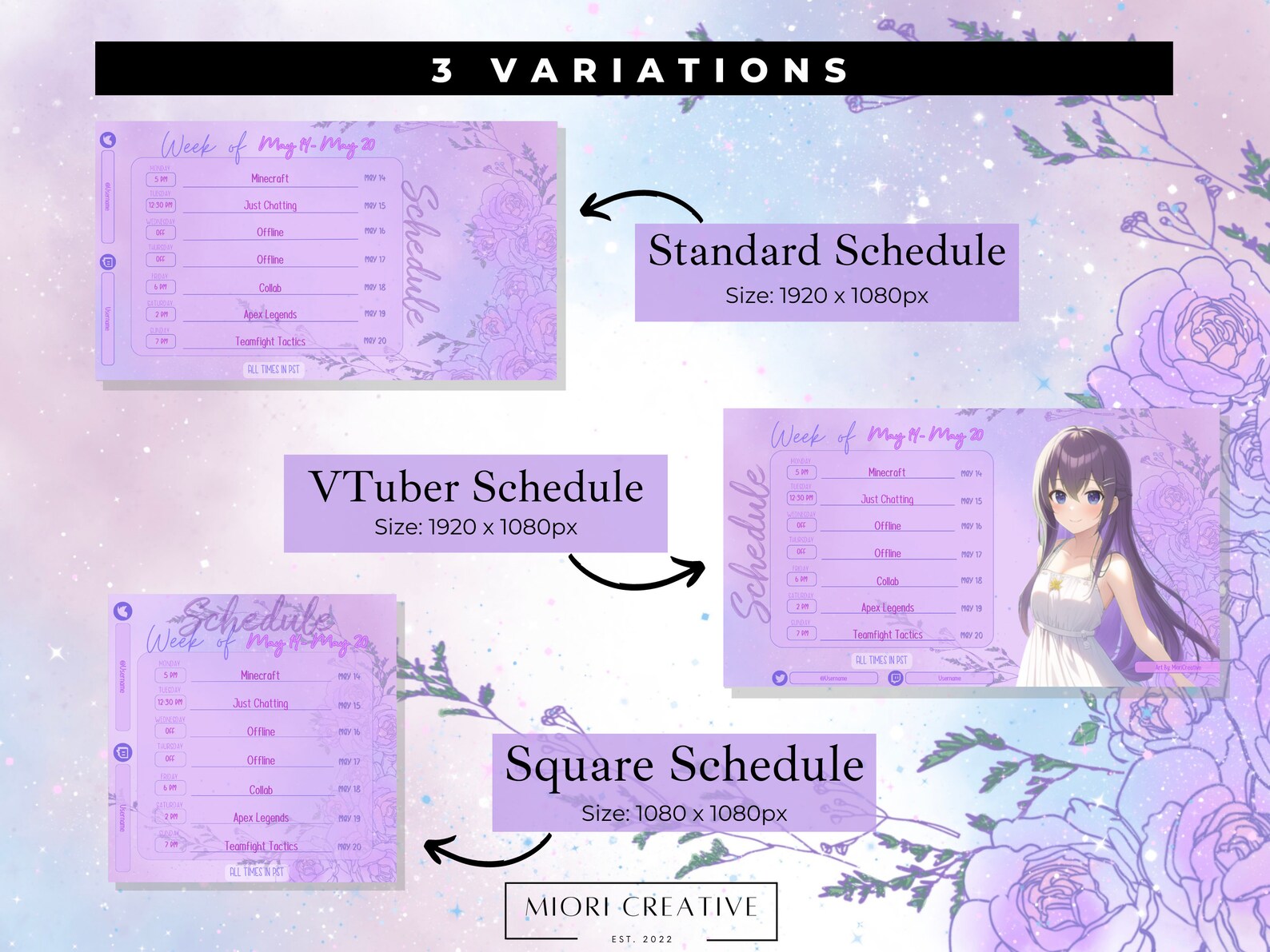 Pastel Vtuber Schedule Template Rose Vtubers Twitch Schedule - Etsy