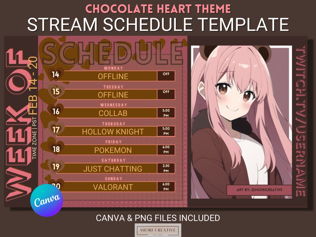 Cute Pink Vtuber Schedule Template, Chocolate Twitch Stream Schedule ...