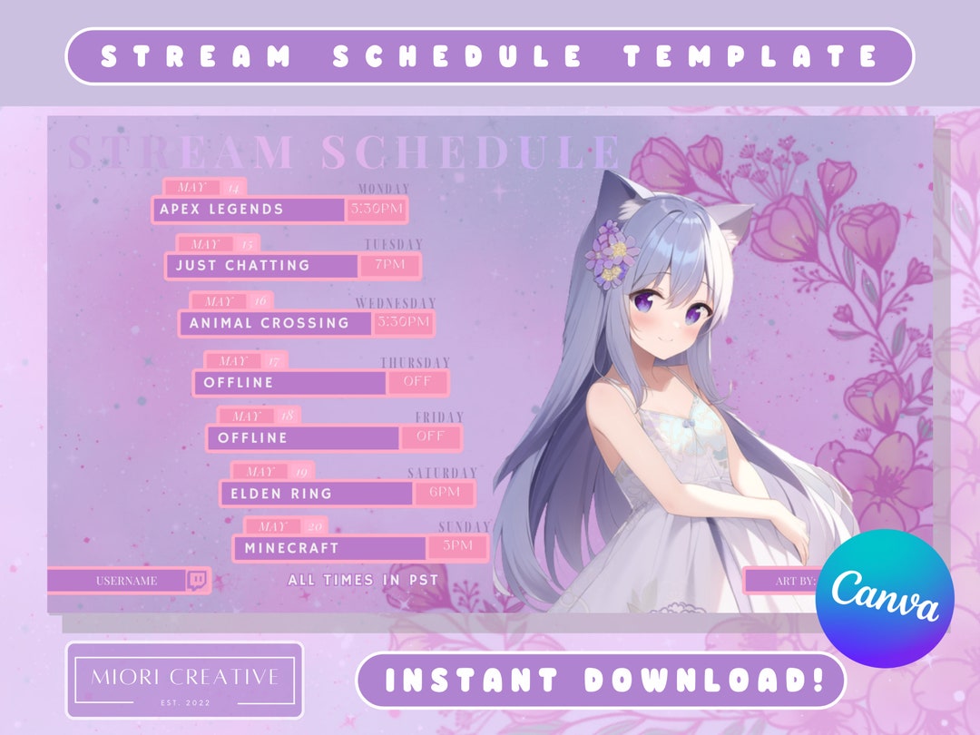 Pastel Vtuber Schedule Template Sakura Pngtuber Stream Schedule Purple ...