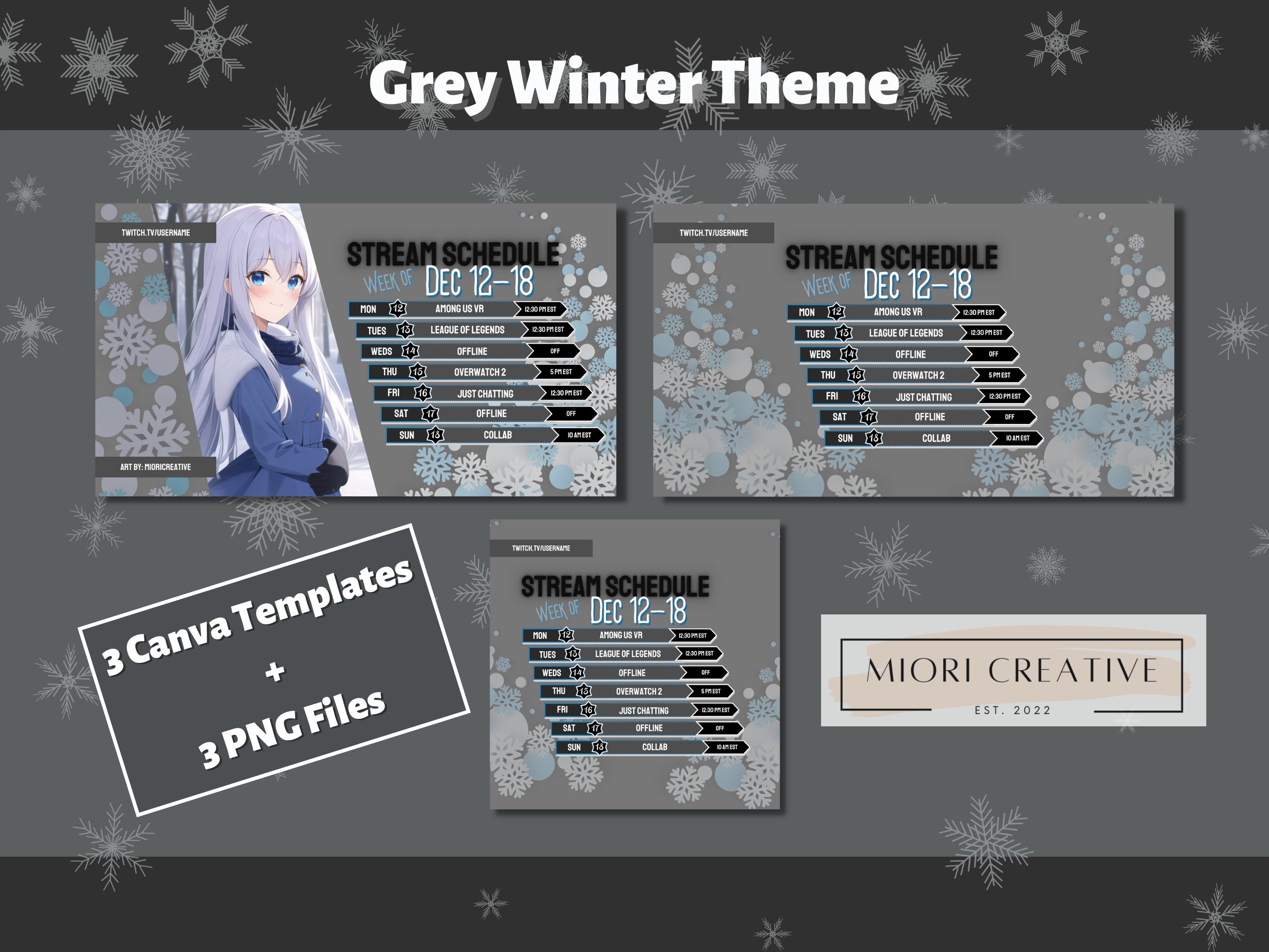 Winter Vtuber Schedule Template Bundle, Twitch Weekly Stream Schedule ...