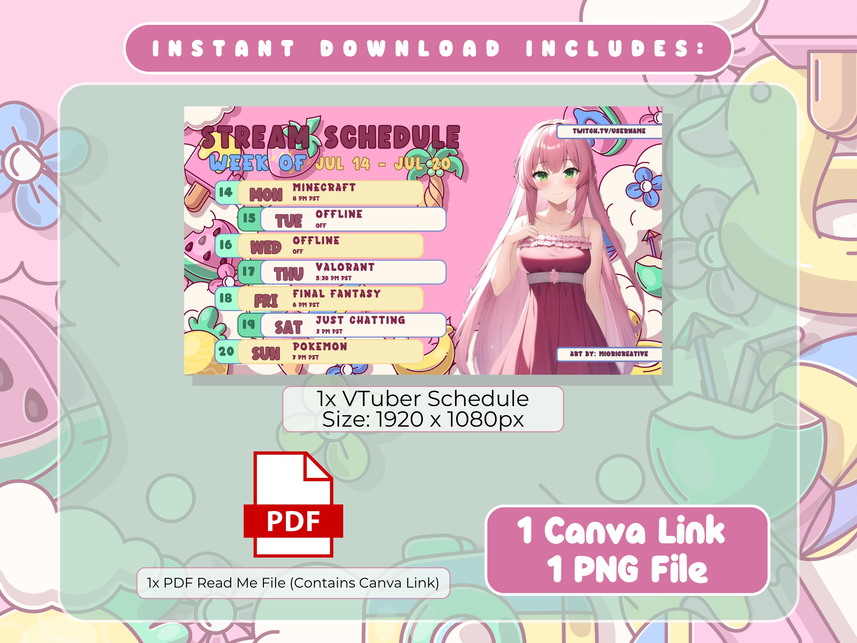 Summer Stream Schedule Template Vtuber Schedule Cute Vtuber - Etsy
