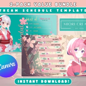 2-pack Spring Vtuber Schedule Template Sakura Vtuber Stream Schedule ...