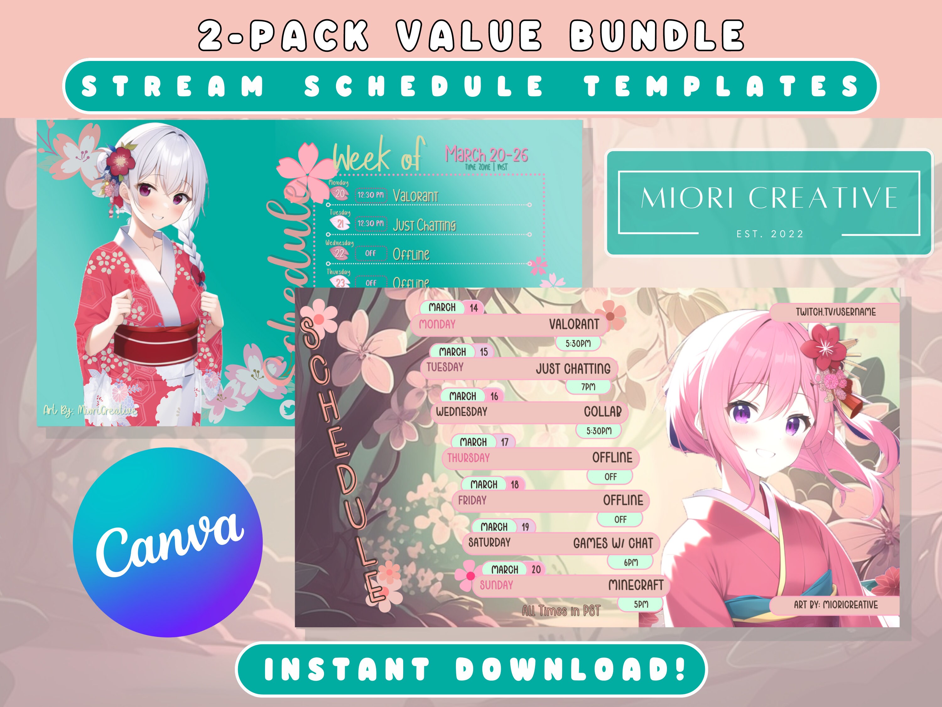 2-pack Spring Vtuber Schedule Template Sakura Vtuber Stream Schedule ...