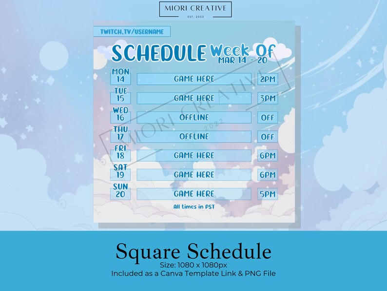 Blue Pngtuber Schedule Template Sky Vtuber Stream Schedule - Etsy