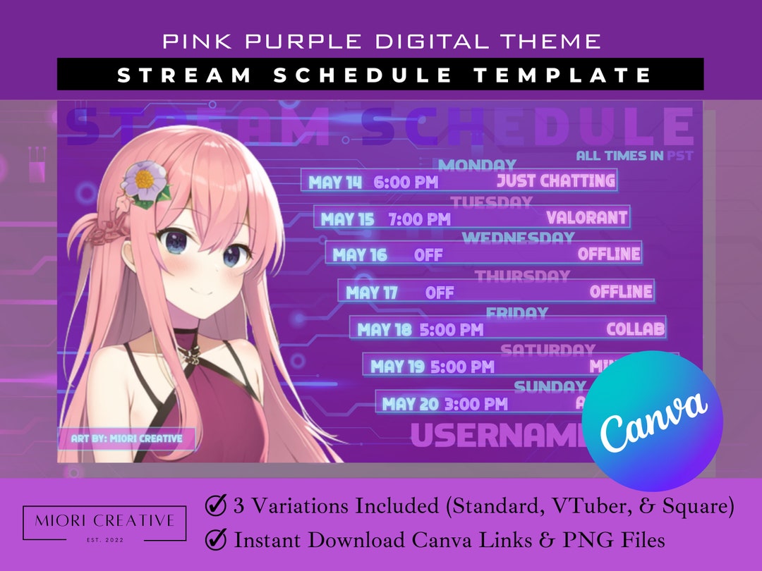 Purple Vtuber Schedule Template Vtuber Stream Schedule Vtubers Asset ...