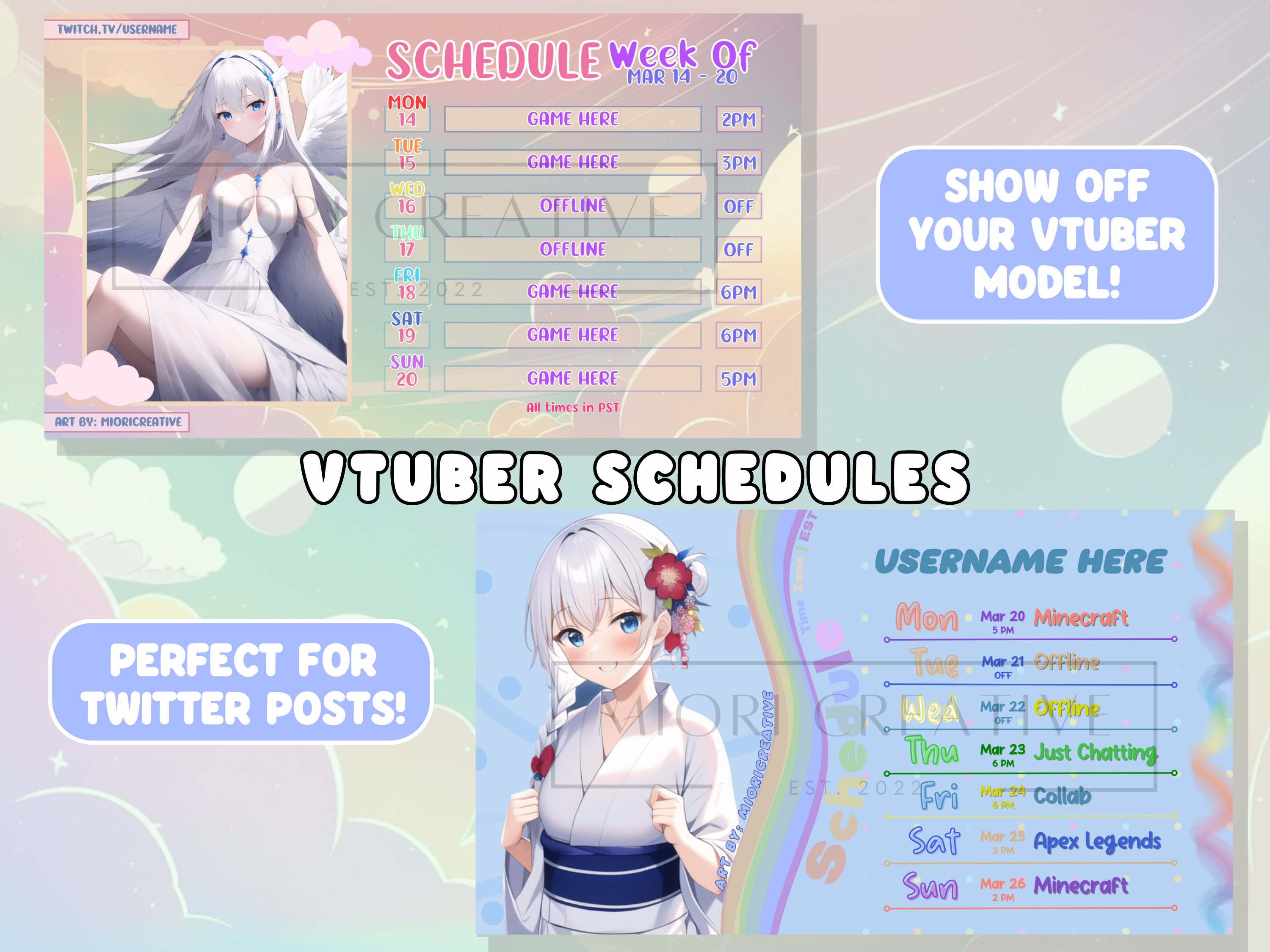 2-pack Rainbow Vtuber Schedule Template Twitch Stream Schedule - Etsy