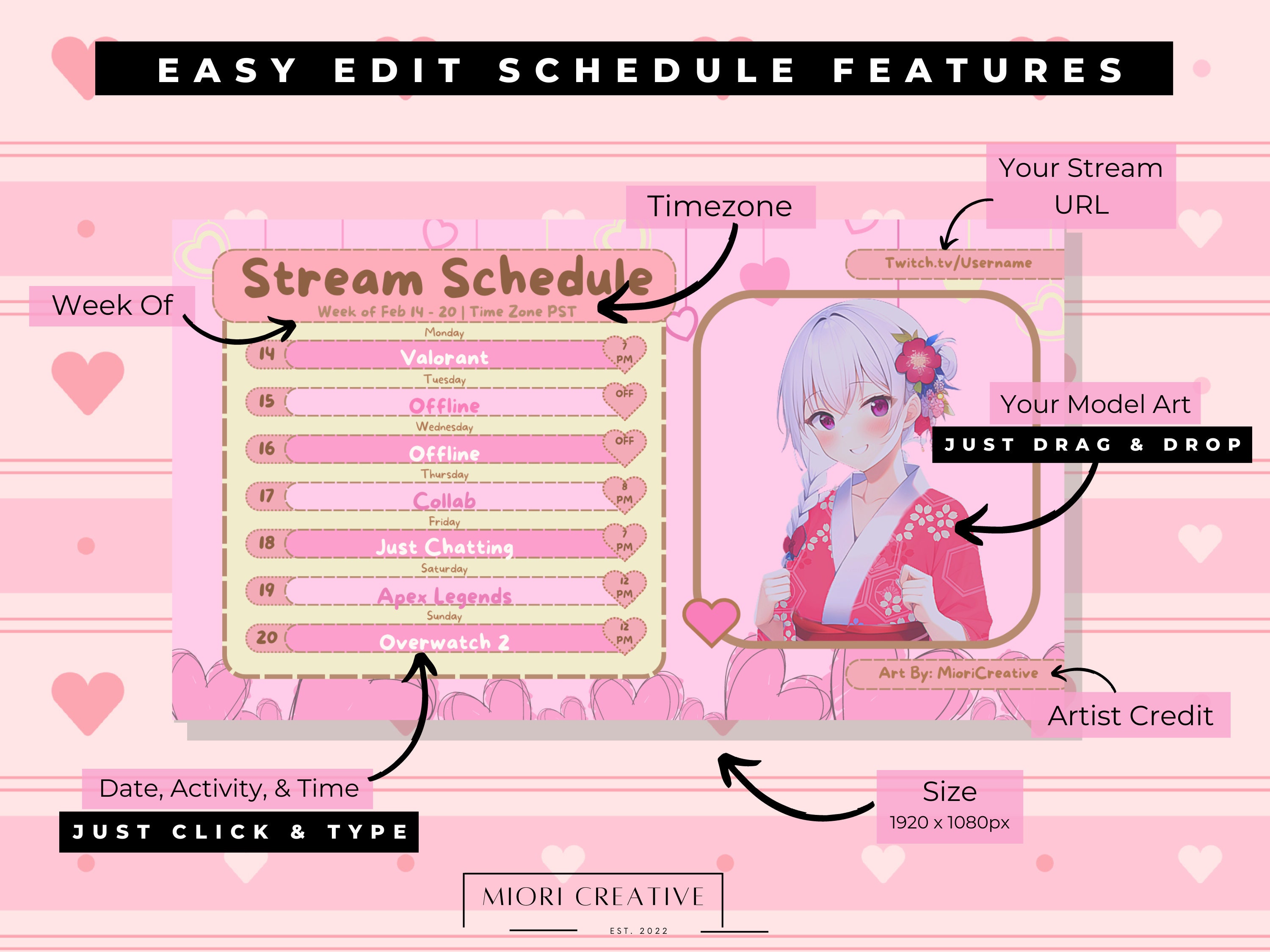 Heart Vtuber Schedule Template Pink Stream Schedule Template - Etsy Canada