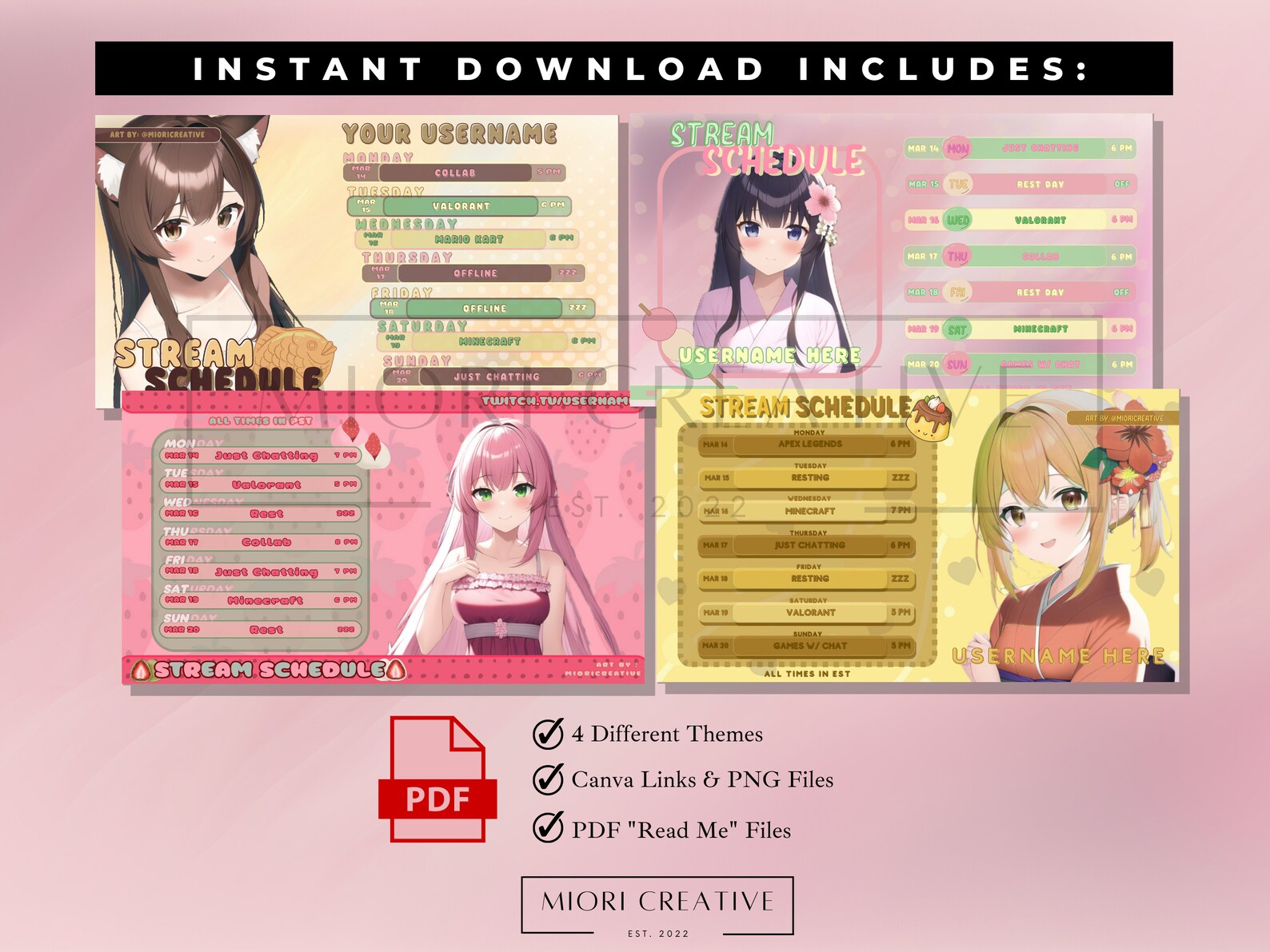Cute Vtubers Streaming Asset Vtuber Stream Schedule Template - Etsy