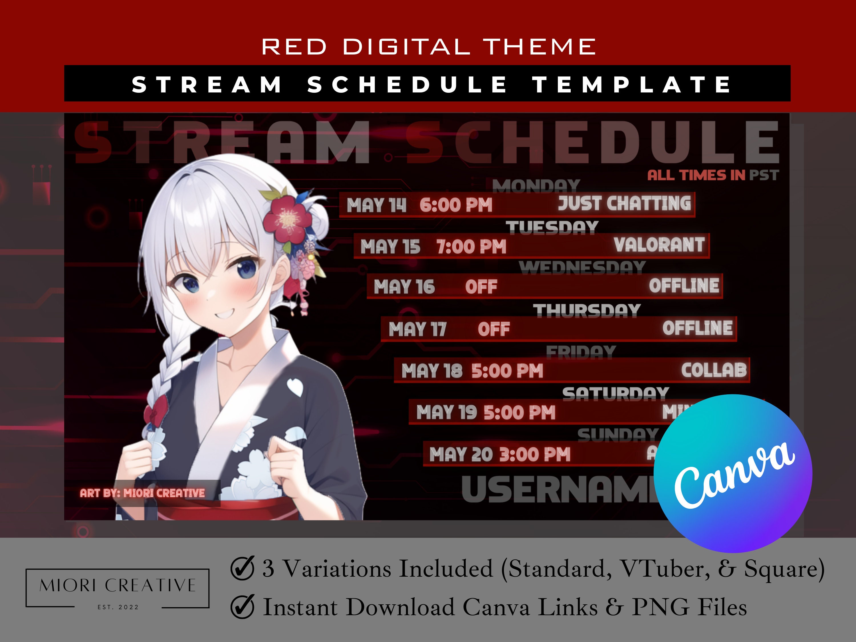 Red Vtuber Schedule Template Pngtuber Stream Schedule Vtubers - Etsy