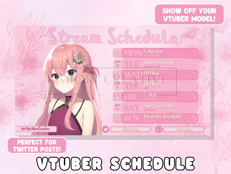 Spring Vtuber Schedule Template Pink Vtuber Stream Schedule - Etsy