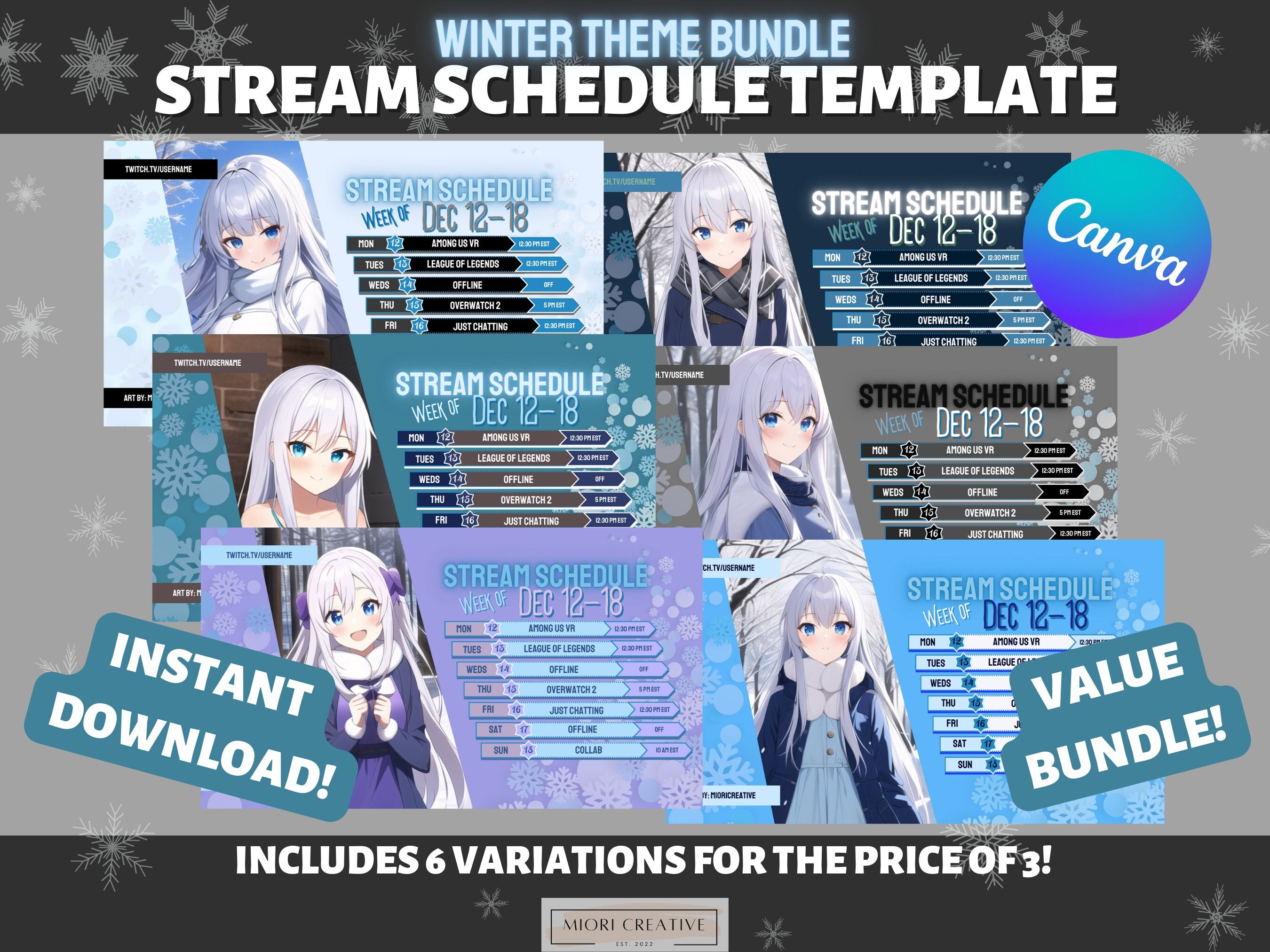 Winter Vtuber Schedule Template Bundle, Twitch Weekly Stream Schedule ...
