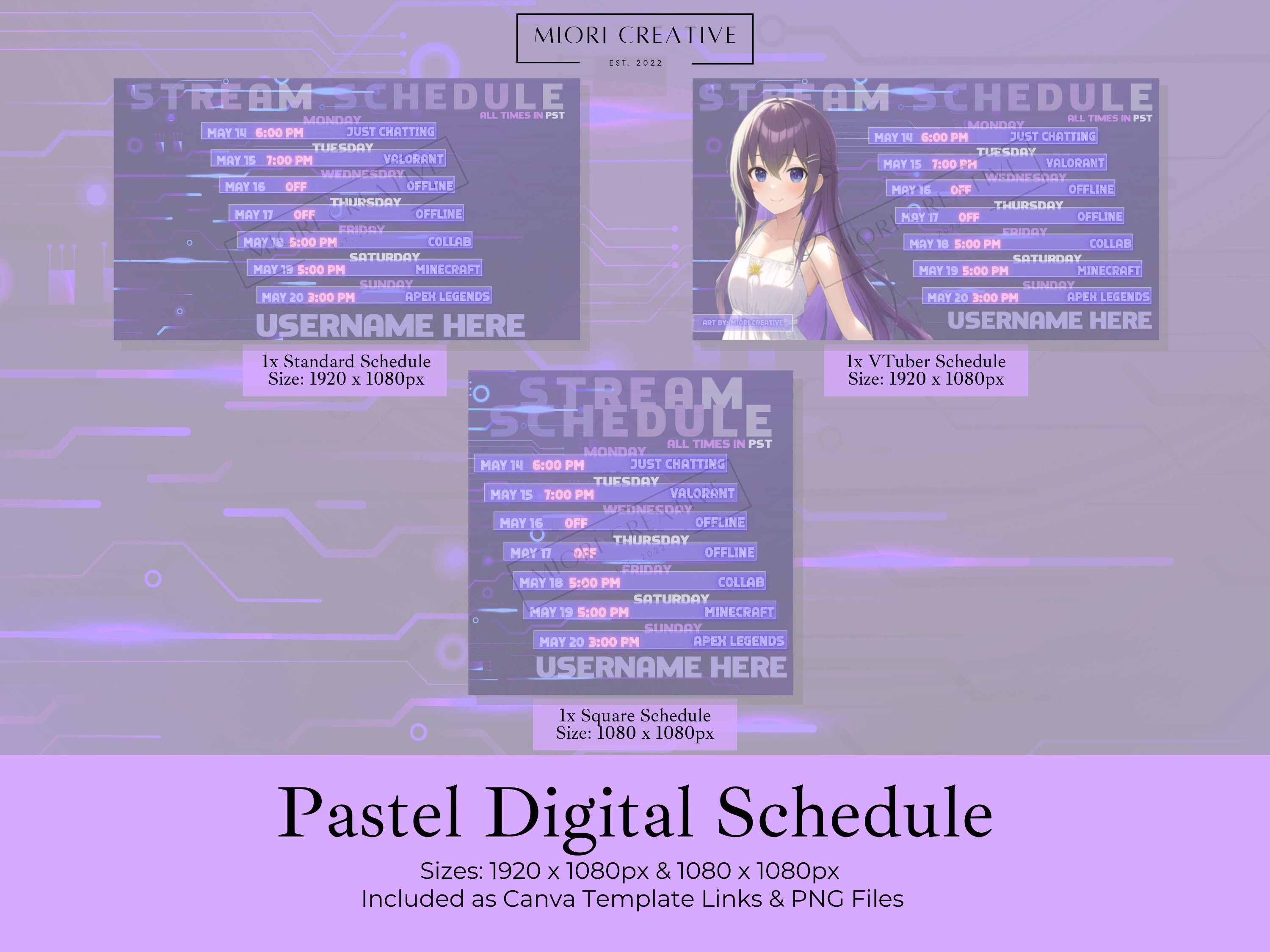 Blue Vtuber Schedule Template Neon Pngtuber Stream Schedule - Etsy