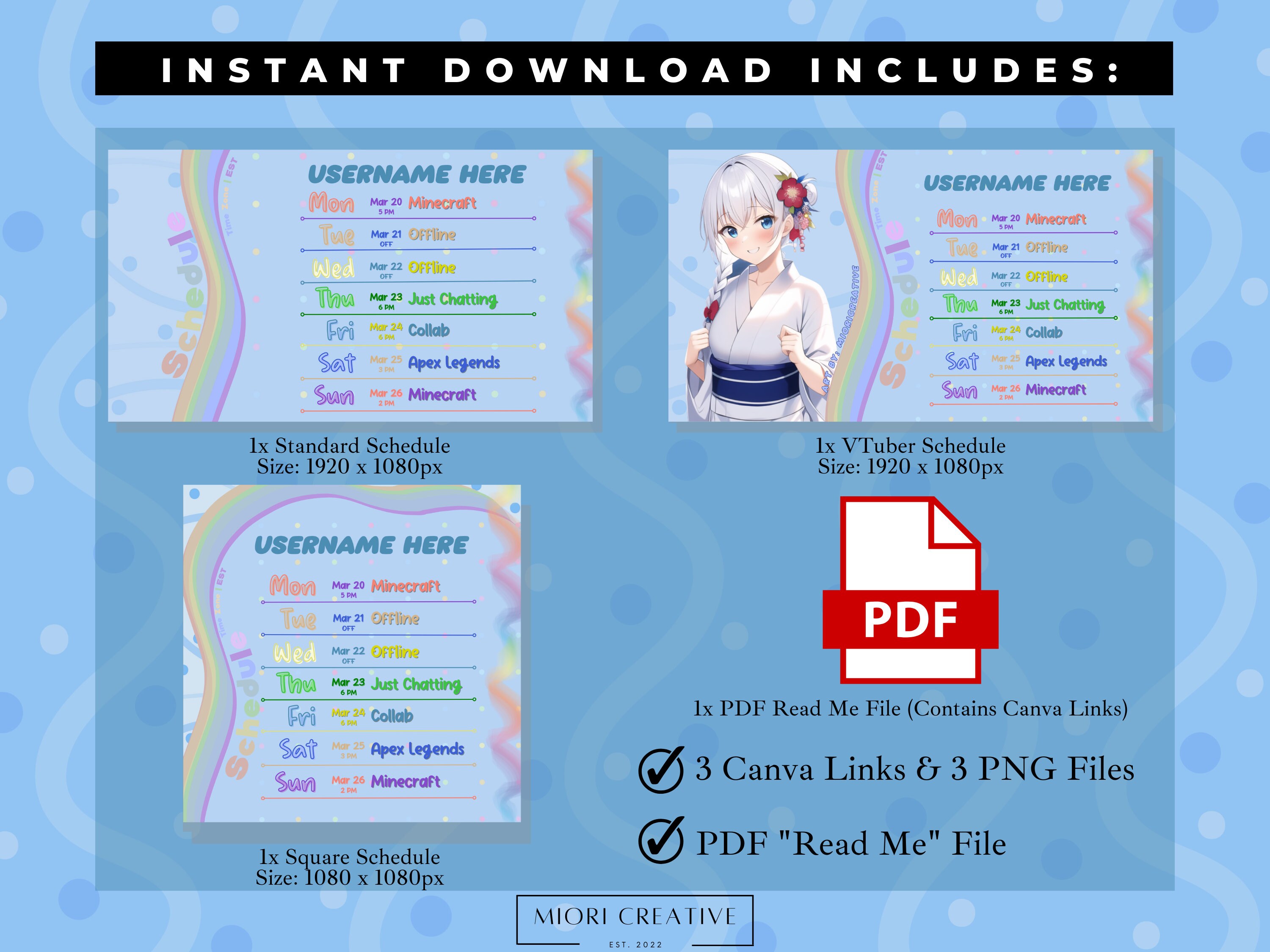 Blue Vtuber Schedule Rainbow Schedule Template Vtuber Asset Twitch ...