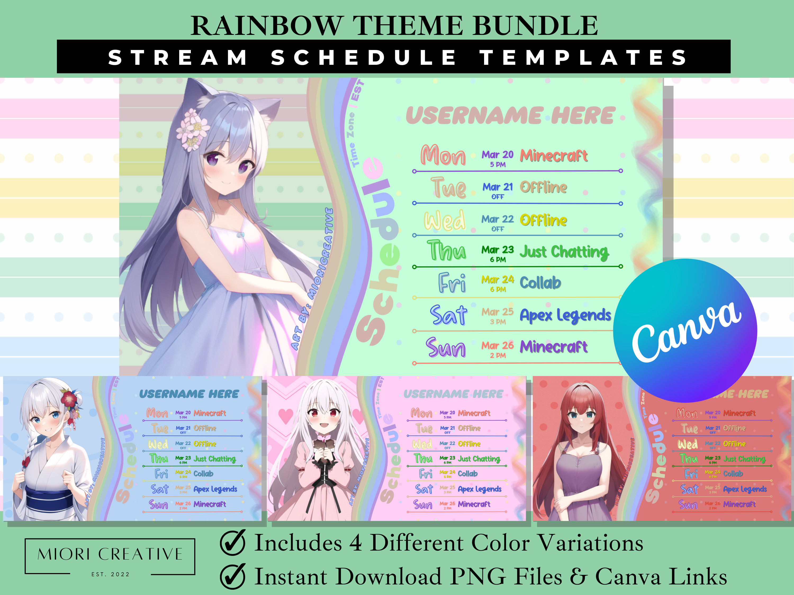 Rainbow Vtuber Schedule Template Pngtuber Stream Schedule Cute - Etsy