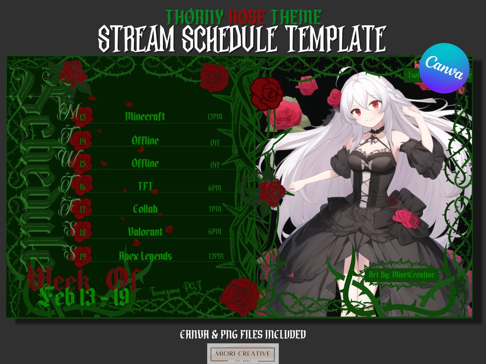 Red Rose Vtuber Schedule Template Green Editable Twitch - Etsy