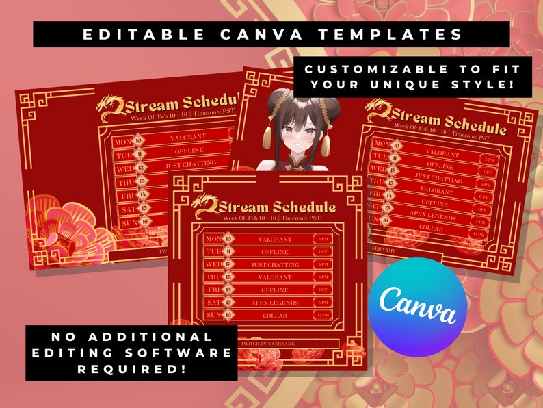 Dragon Vtuber Schedule Template Lunar New Year Stream Asset Red ...