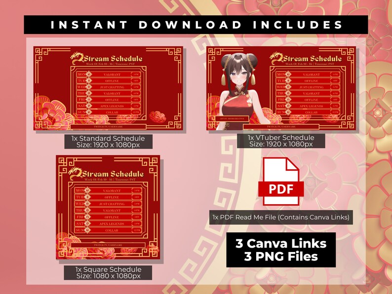 Dragon Vtuber Schedule Template Lunar New Year Stream Asset Red ...