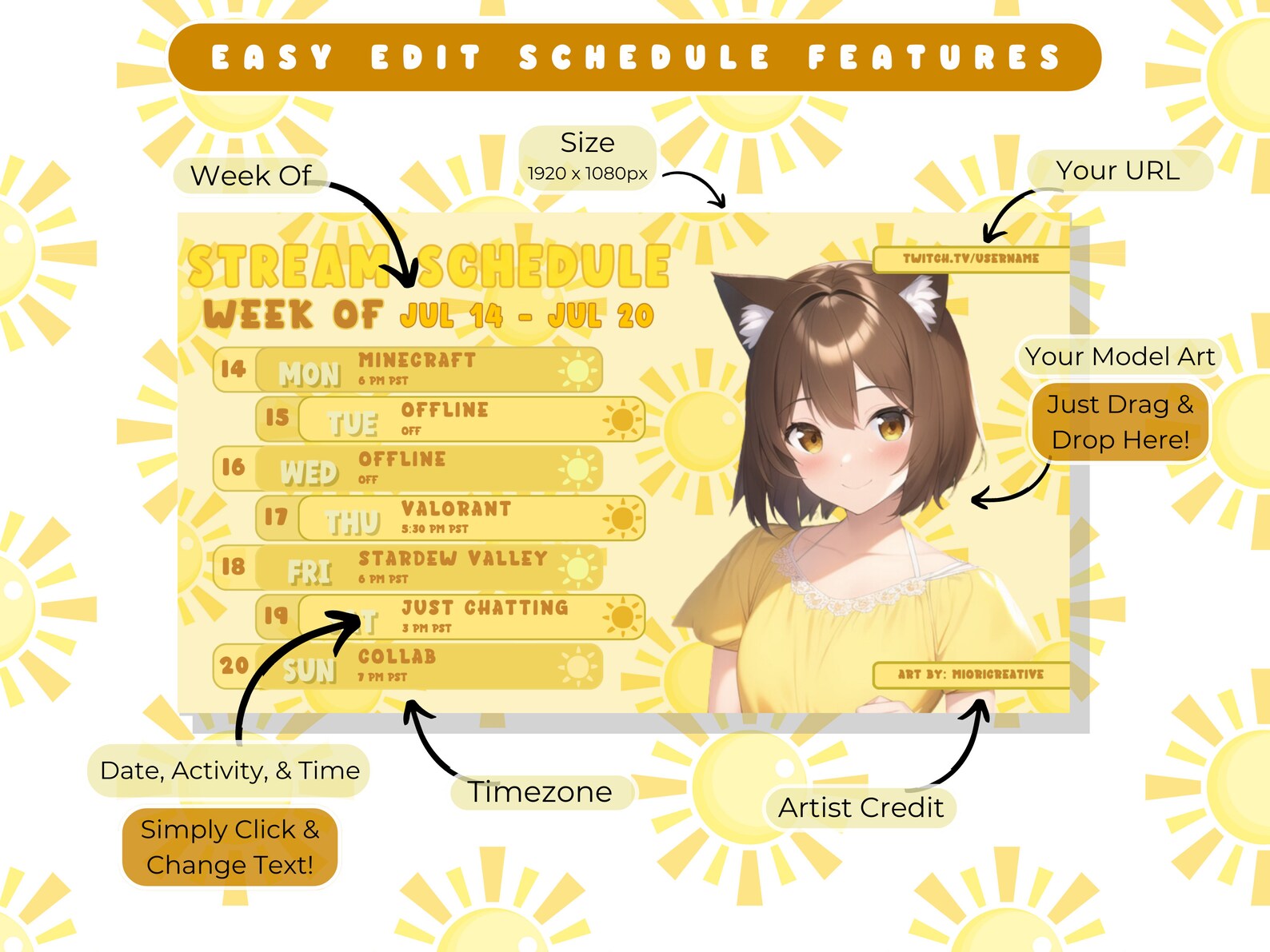 Summer Vtuber Asset Yellow Vtuber Schedule Twitch Stream Schedule ...