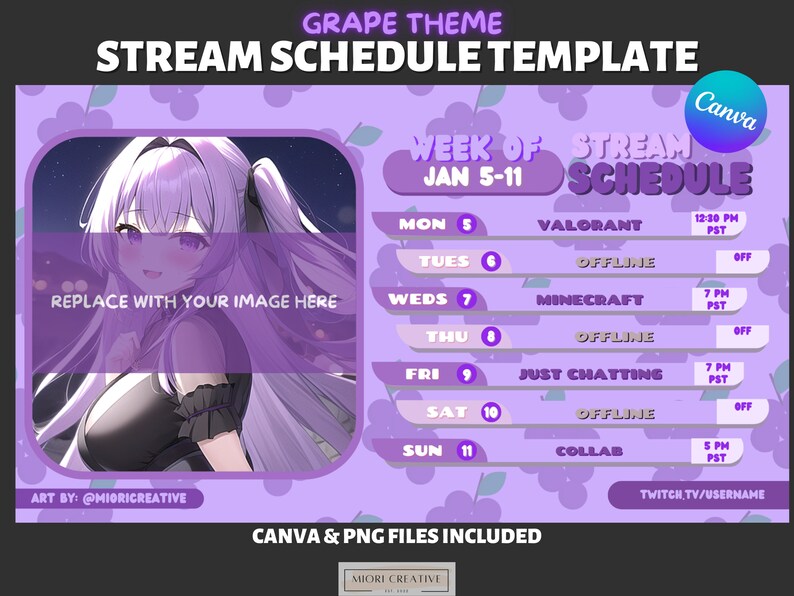 Purple Vtuber Schedule Template Grape Theme Youtube Weekly - Etsy