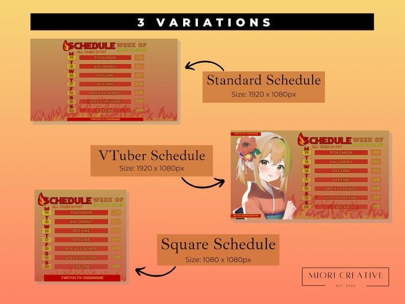 Fire Vtuber Schedule Template Pngtuber Stream Schedules Twitch - Etsy