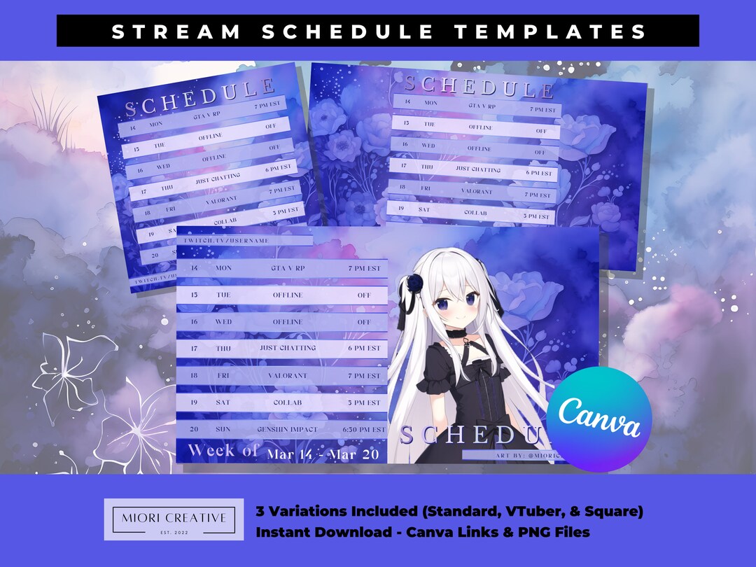 Blue Vtuber Schedule Template Flower Twitch Stream Schedules Spring ...