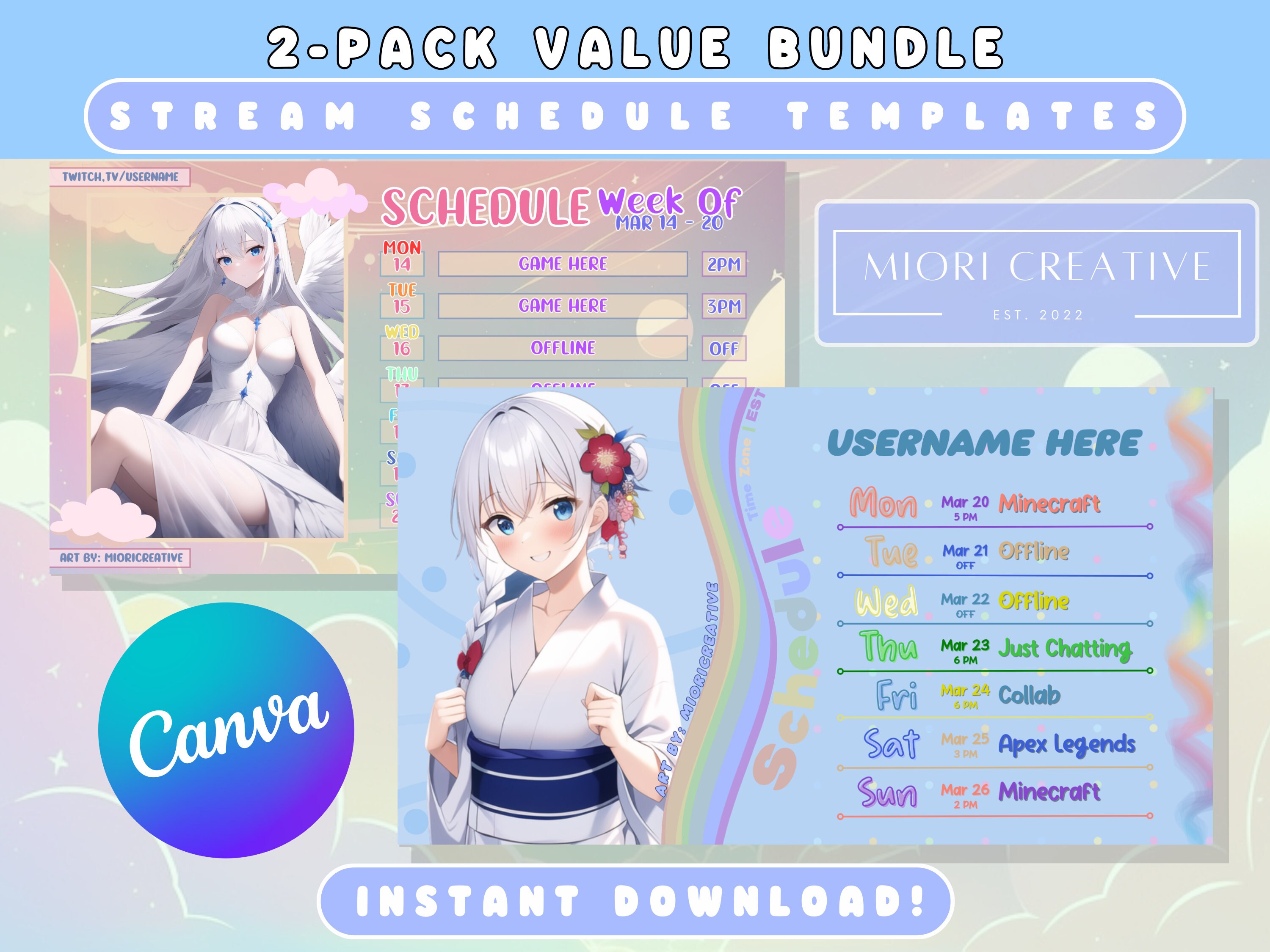 2-pack Rainbow Vtuber Schedule Template Twitch Stream Schedule - Etsy