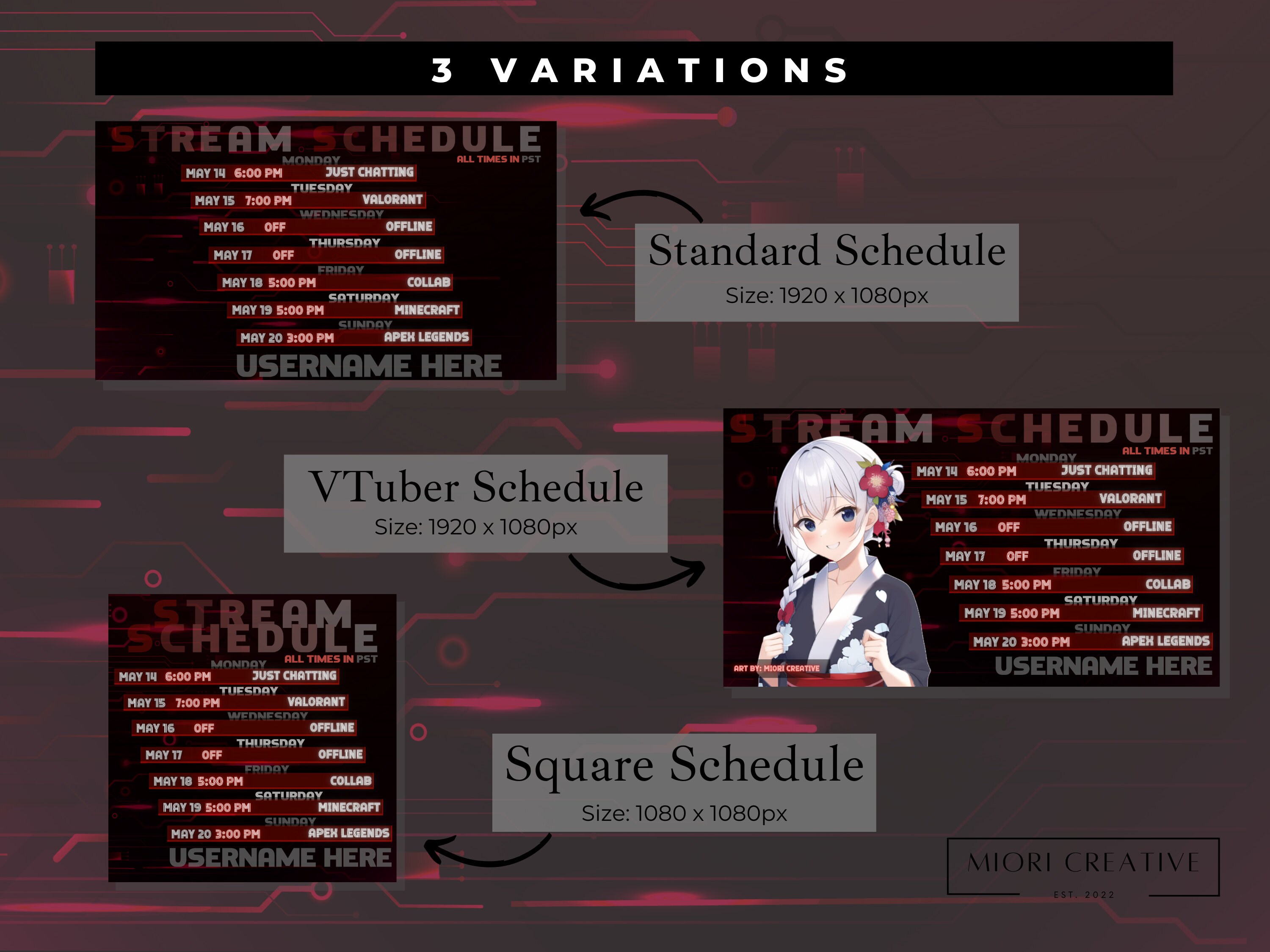 Red Vtuber Schedule Template Pngtuber Stream Schedule Vtubers - Etsy