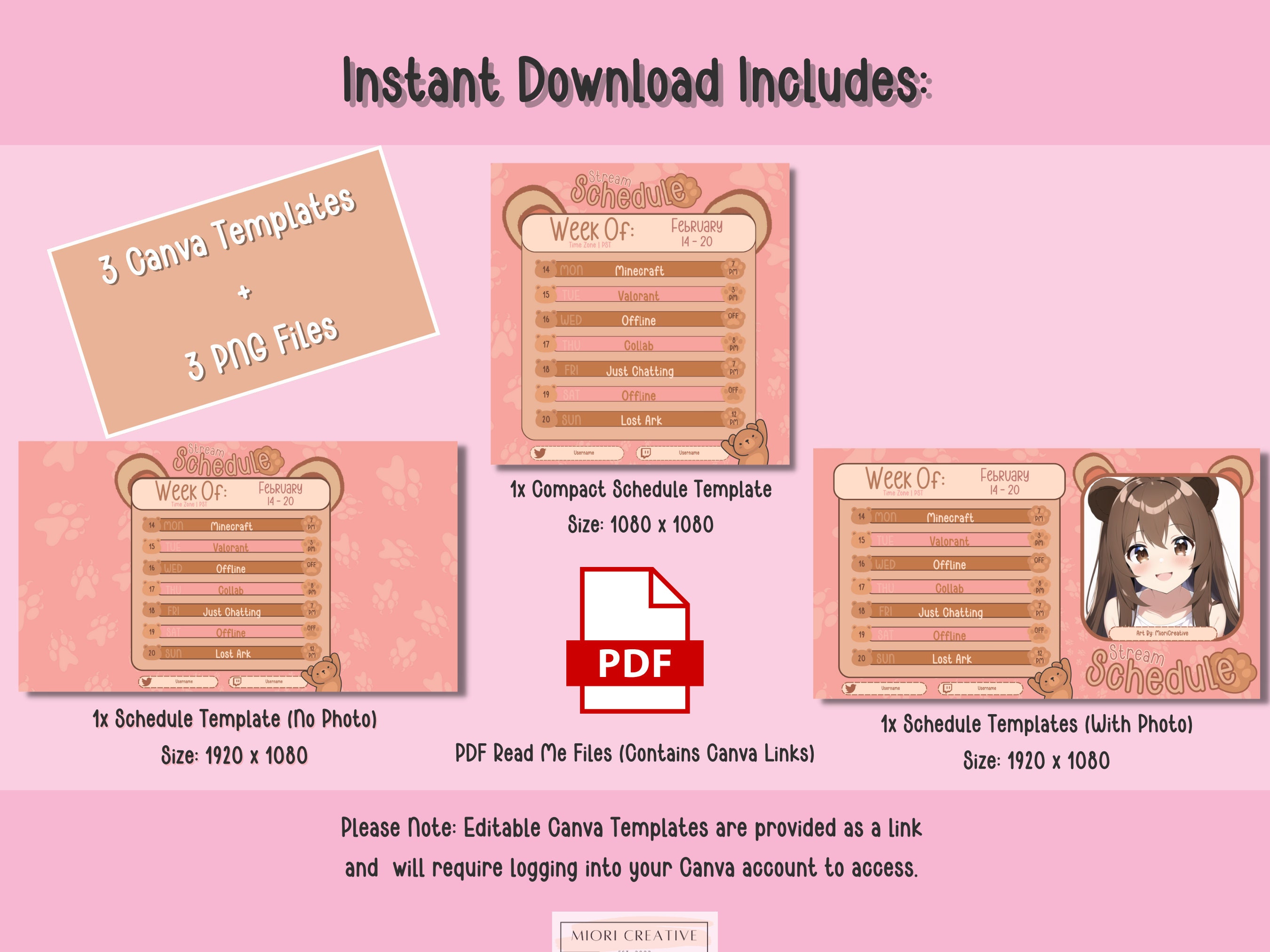 Pink Bear Vtuber Schedule Template, Valentines Day Stream Schedule Template, Teddy Vtuber Stream ...