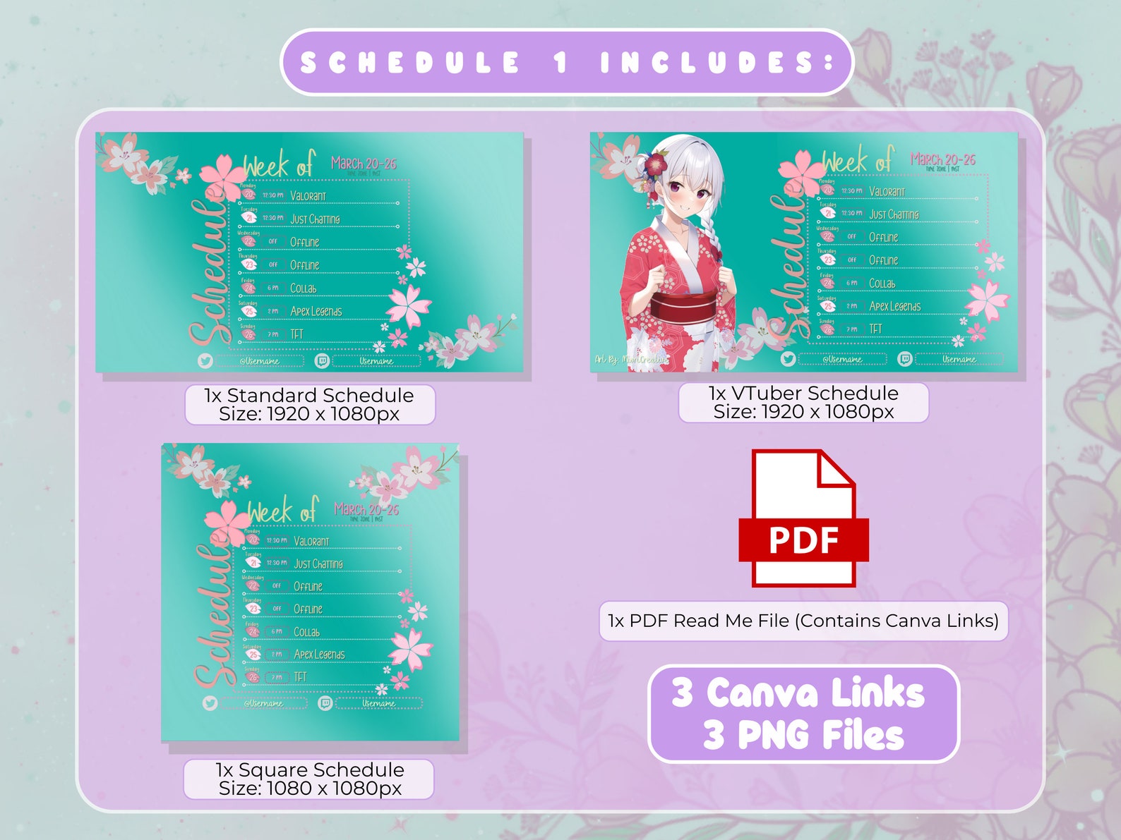 2-pack Sakura Vtuber Schedule Template Cherry Blossom Twitch Stream ...