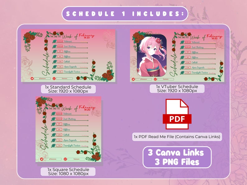 2-pack Rose Vtuber Schedule Template Pink Vtubers Stream - Etsy