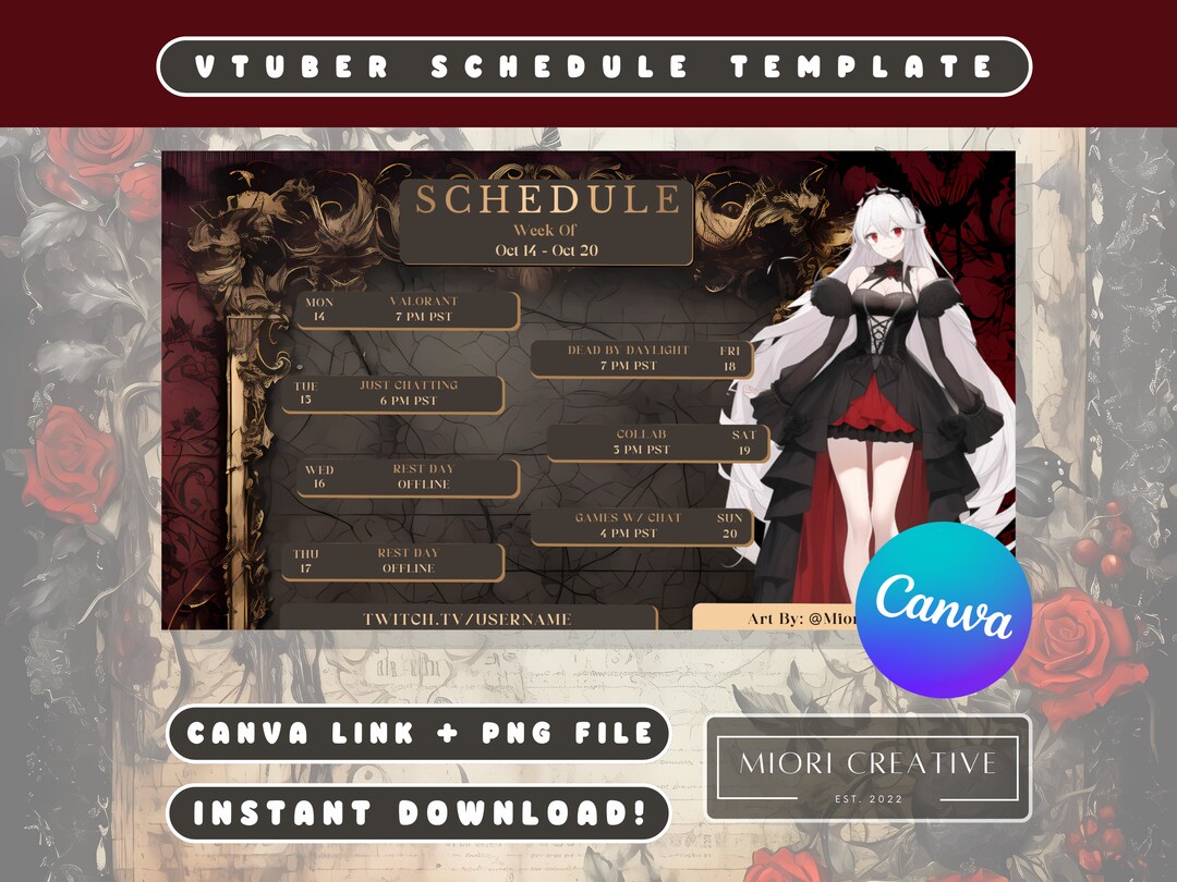 Dark Vtuber Twitch Schedule Template Goth Vtubers Assets Spooky ...