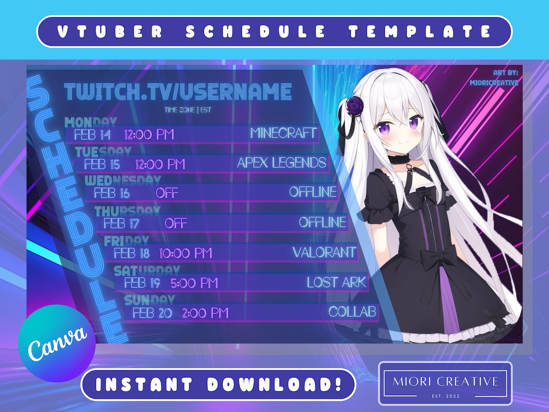 Neon Vtuber Schedule Template Blue Vtuber Stream Schedule Pngtubers ...