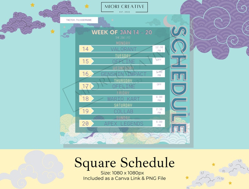 Teal Cloud Vtuber Stream Schedule Template, Pngtuber Asset (canva ...