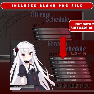 Goth Vtuber Schedule Dark Vtuber Stream Schedule Template Pngtuber ...