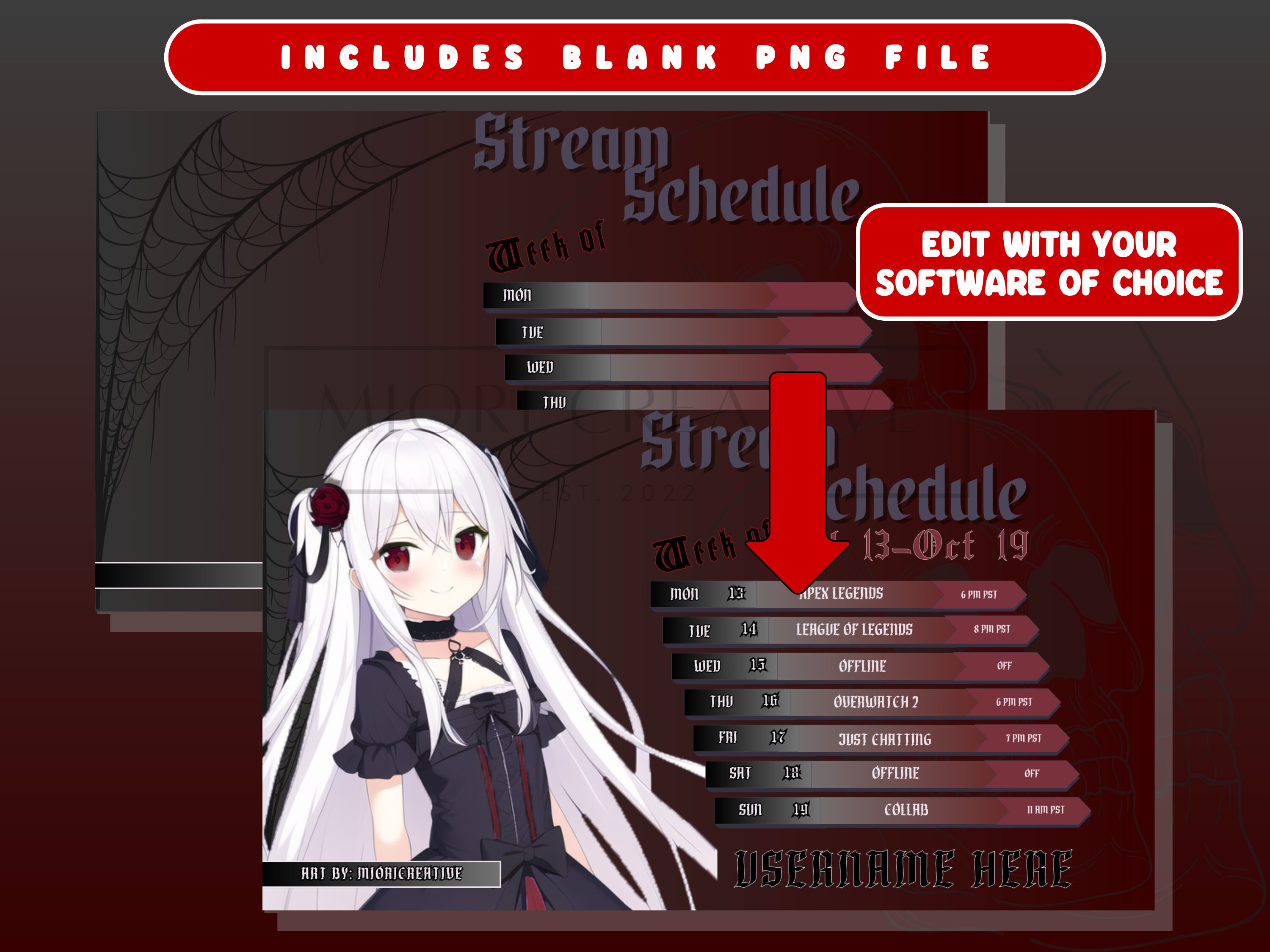 Goth Vtuber Stream Schedule Template: Dark Gothic Design (canva ...