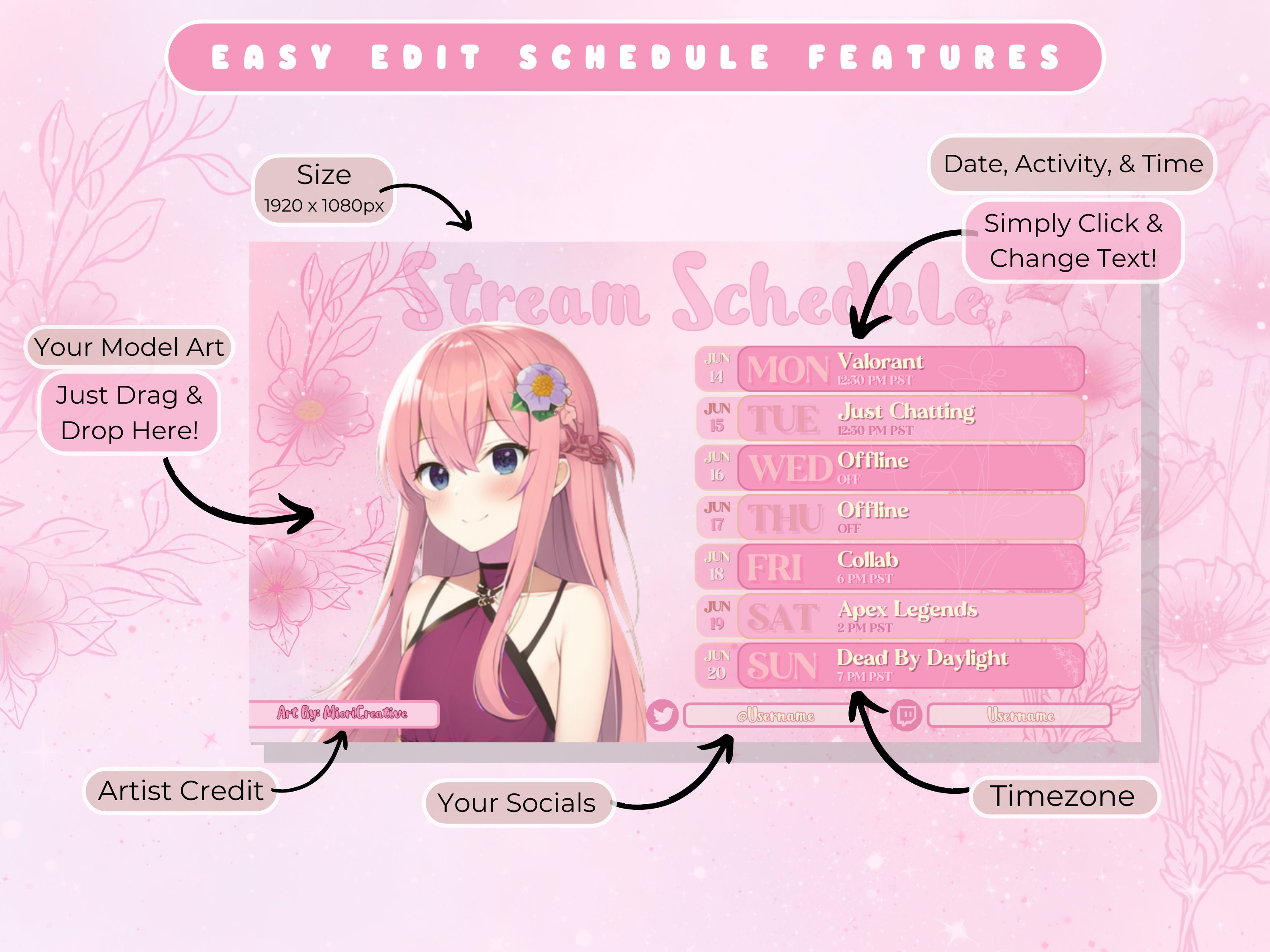 Spring Vtuber Schedule Template Pink Vtuber Stream Schedule - Etsy Canada