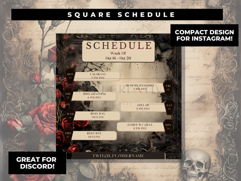 Gothic Vampire Vtuber Schedule Template: Rose Twitch Stream Asset ...